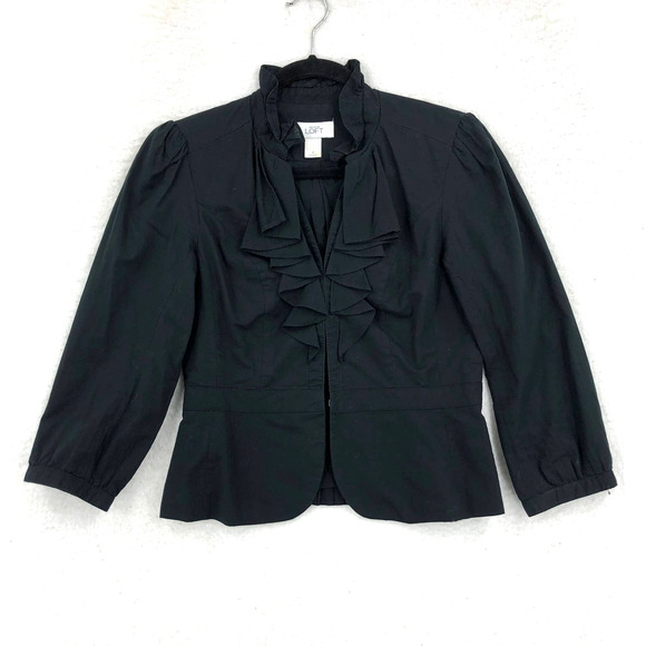LOFT | Jackets & Coats | Loft Womens Blazer Black Ruffle Front Eye Hook ...